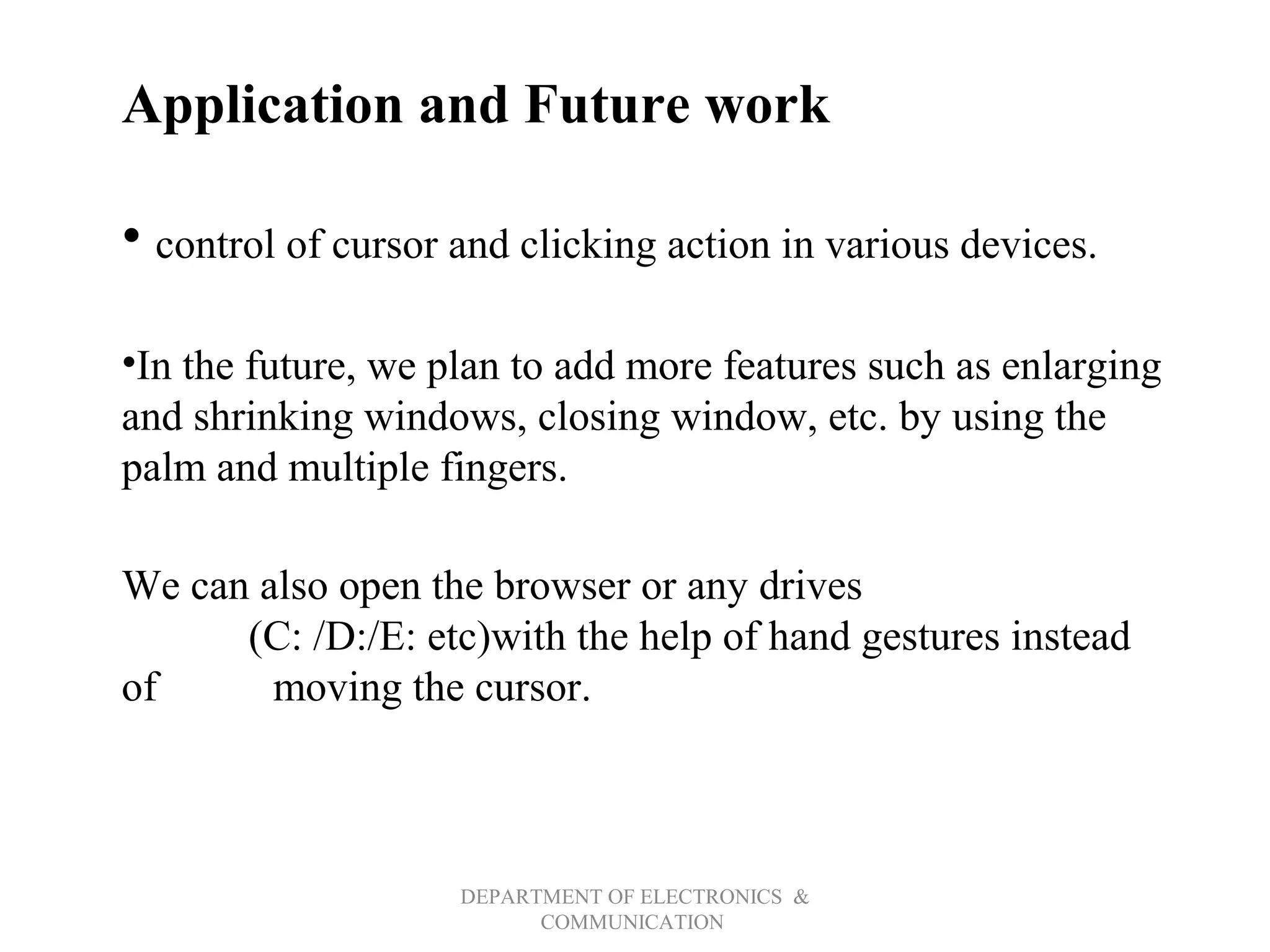 project presentation on mouse simulation using finger tip detection | PPT
