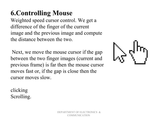 project presentation on mouse simulation using finger tip detection | PPT