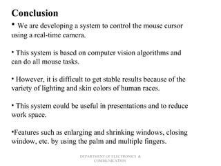 project presentation on mouse simulation using finger tip detection | PPT