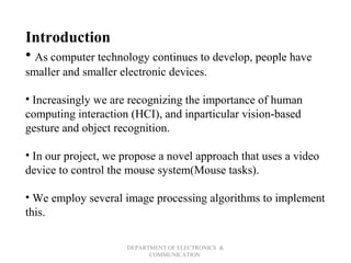project presentation on mouse simulation using finger tip detection | PPT