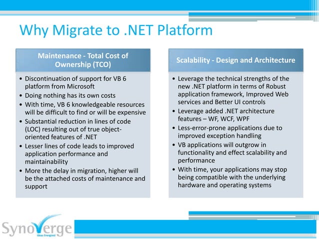Synoverge dotnet migration approach v 1.0 | PPT