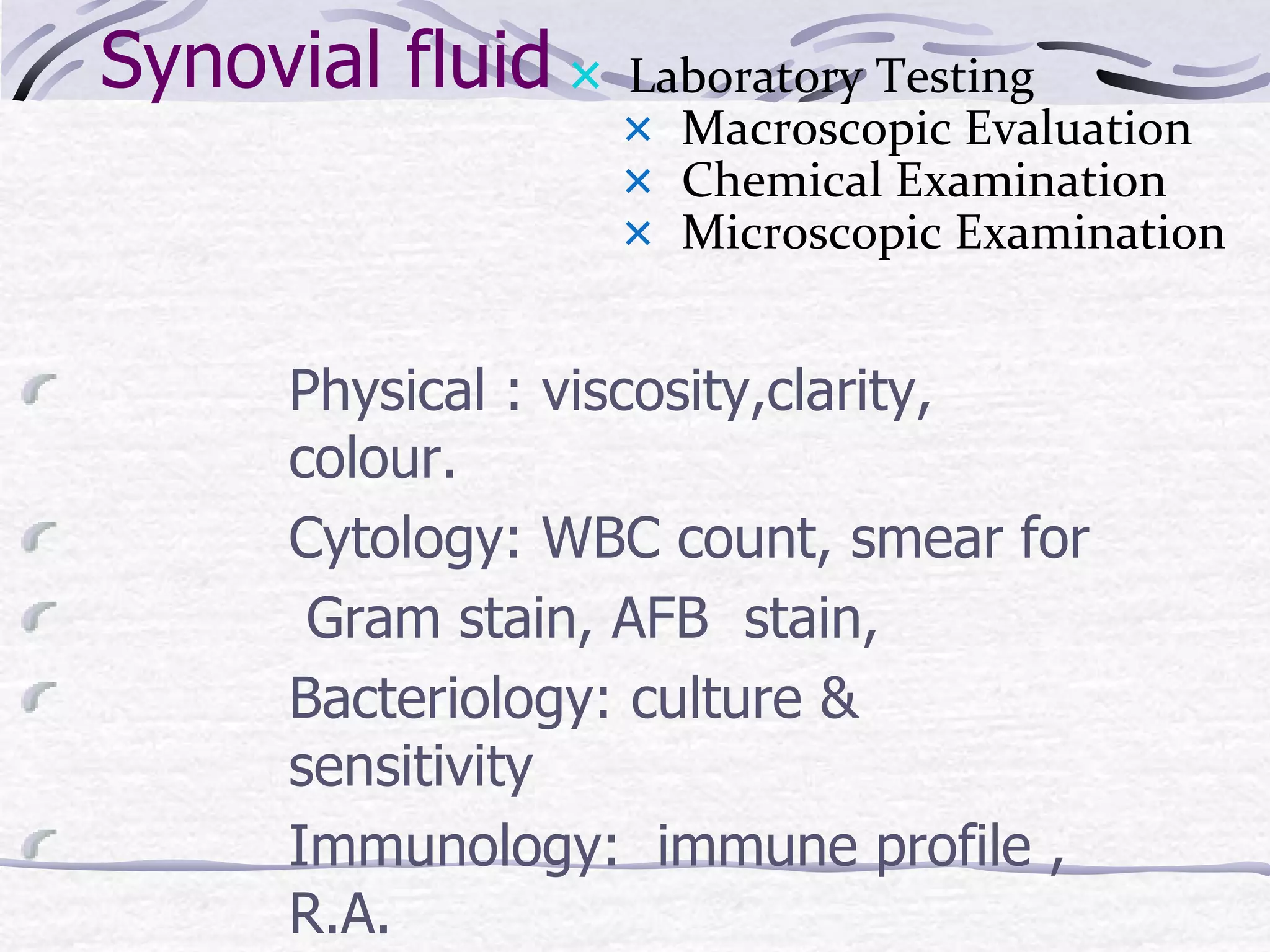 Clinical applications of Synovial (joint ) fluid analysis Dr.Sandeep C ...