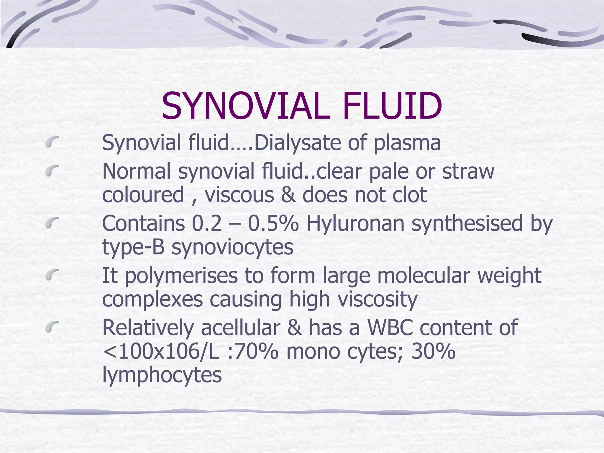 Clinical applications of Synovial (joint ) fluid analysis Dr.Sandeep C ...