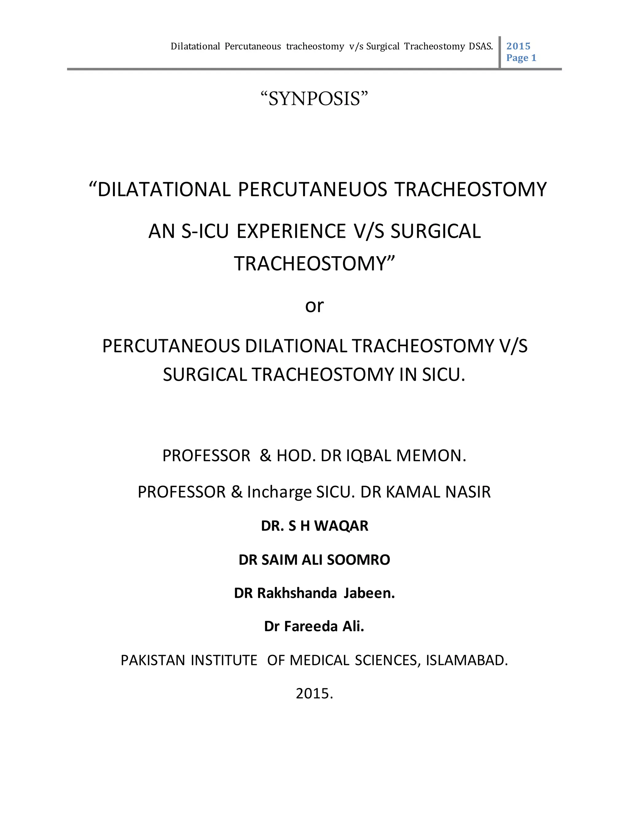 Synposis dilatational tracheostomy | DOCX