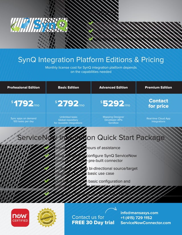 SynQ ServiceNow Integration Platform Datasheet | PDF