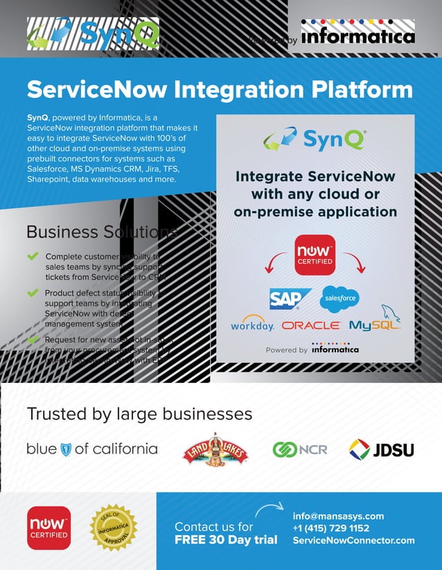 SynQ ServiceNow Integration Platform Datasheet | PDF