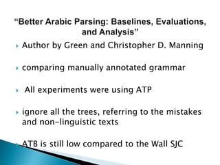 Syntactic parsing for arabic | PPTX | Programming Languages | Computing