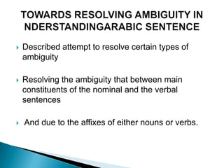 Syntactic parsing for arabic | PPTX | Programming Languages | Computing