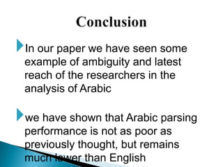 Syntactic parsing for arabic | PPTX | Programming Languages | Computing