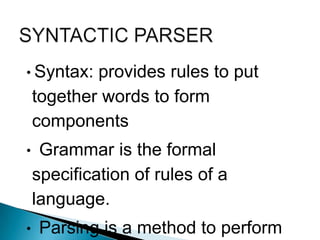Syntactic parsing for arabic | PPTX | Programming Languages | Computing