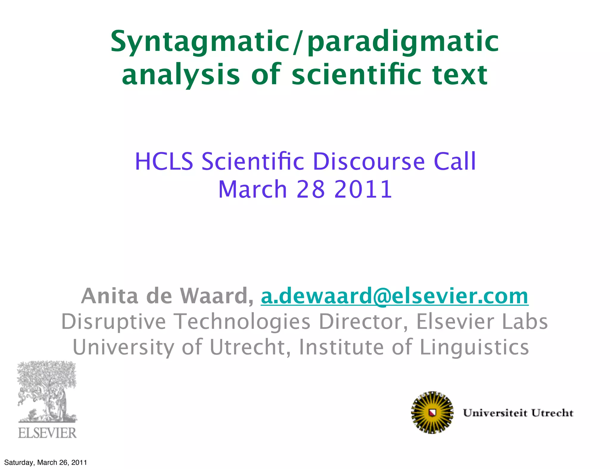 A syntagmatic/Paradigmatic analysis of scientific text | PDF