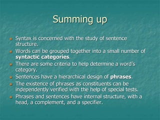 Syntax: The Analysis of Sentence Structure | PPTX