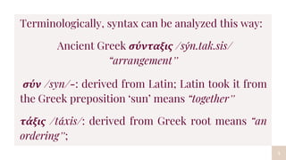 Syntax: grammar of clauses; higher constituents | PPTX