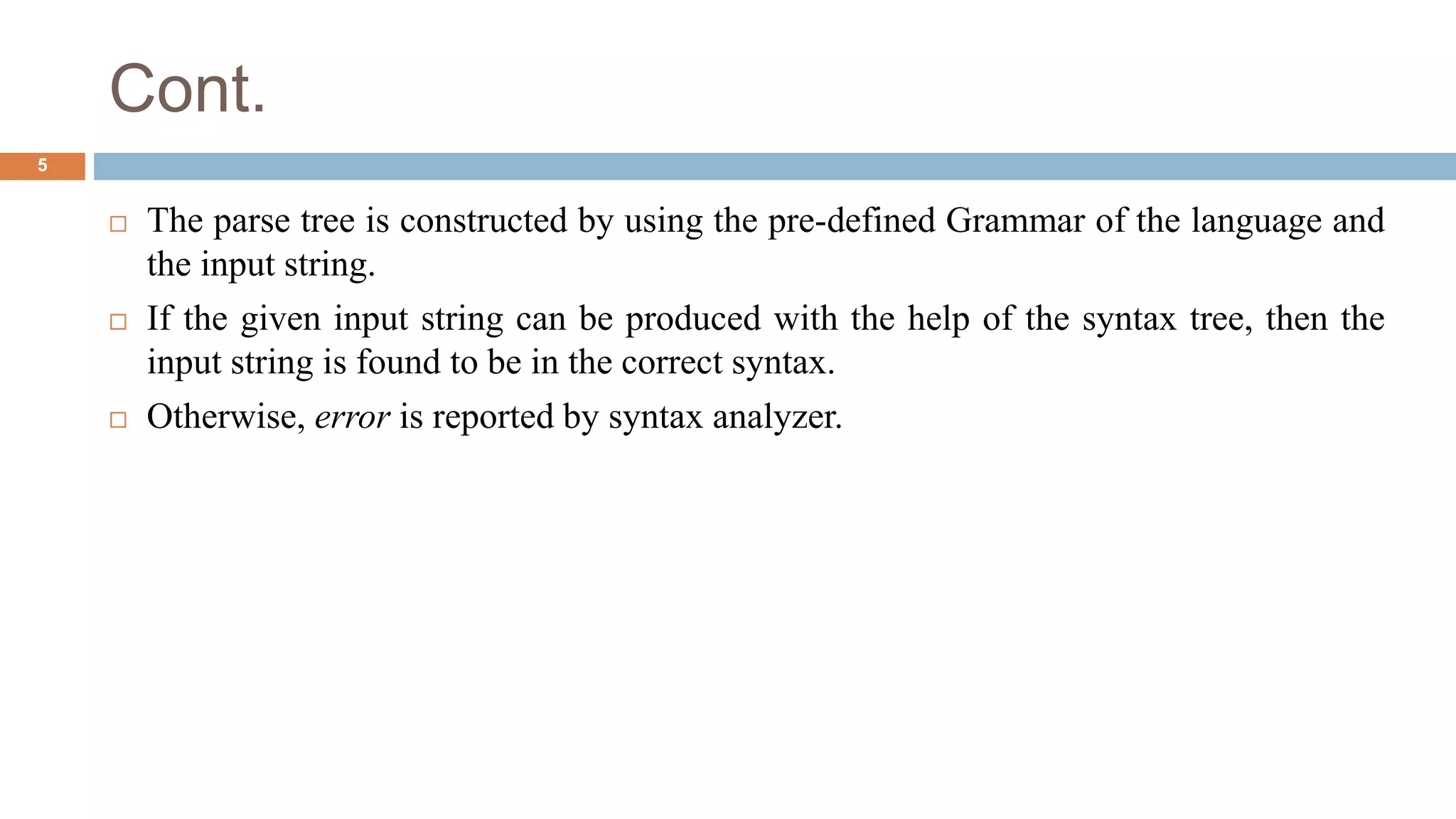 Syntax Analysis in Compiler Design | PPTX