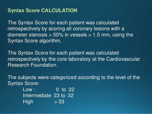 SYNTAX Score in Patients With Diabetes Undergoing Coronary Revascular…
