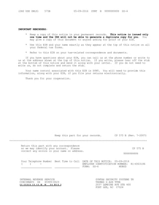 Syntax security systems trust irs confirmation | PDF