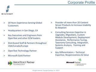 Syntergy upgrade open text content server with replicator - 7-3-2016 ...