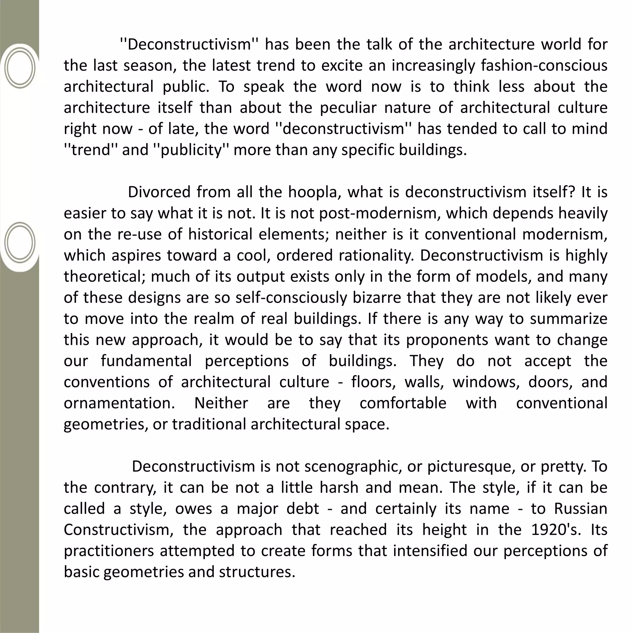 Synthesis - Deconstructivism in Architecture | PDF