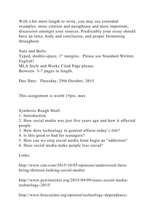 Synthesis #1 Assignment SheetOverviewHaving the Critique u.docx