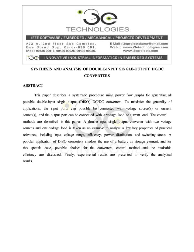 Synthesis And Analysis Of Double Input Single Output Dc Dc Converters