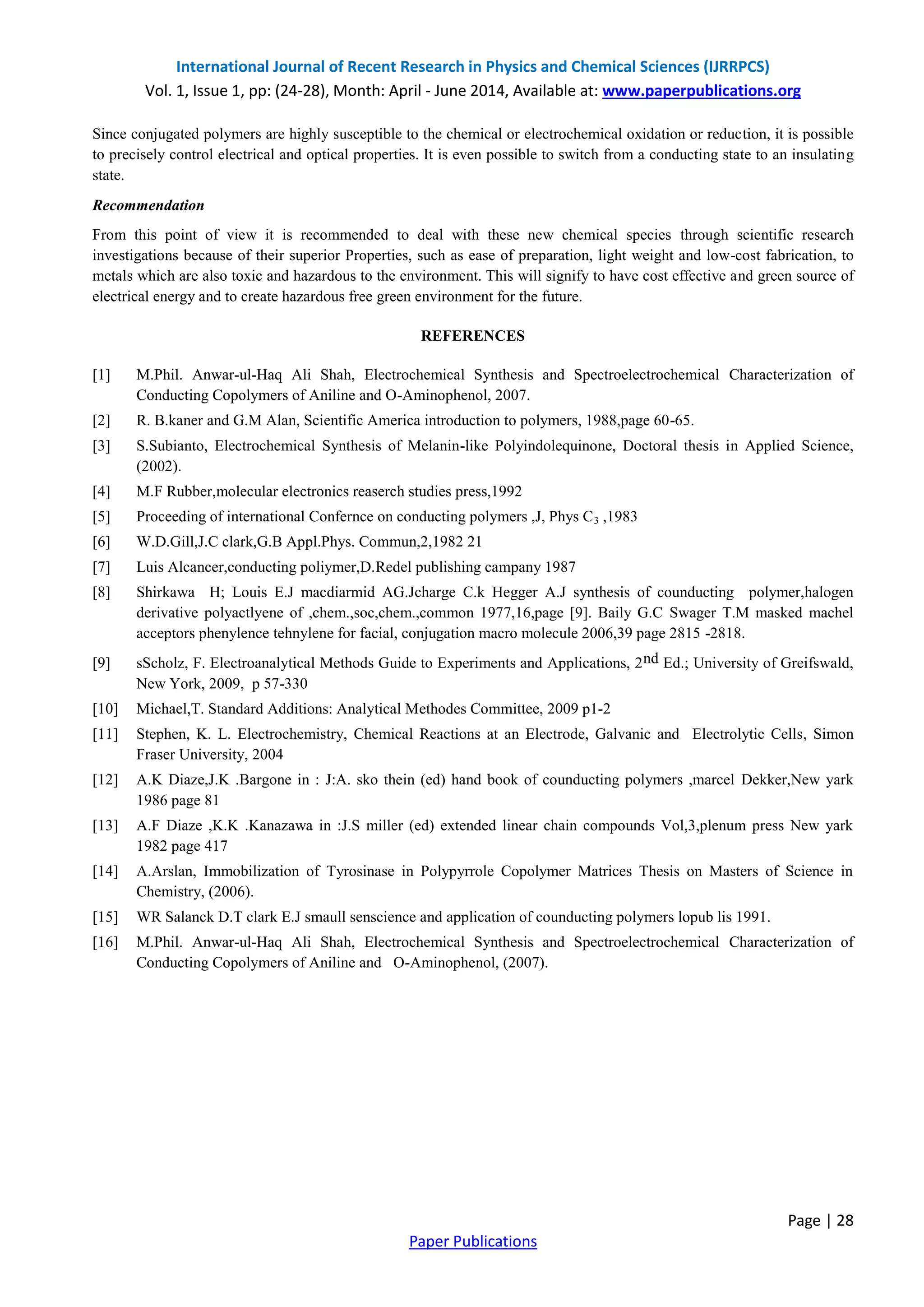 SYNTHESIS AND CHARACTERIZATION OF CONDUCTING POLYMERS: A REVIEW PAPER | PDF