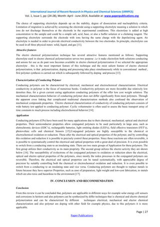 SYNTHESIS AND CHARACTERIZATION OF CONDUCTING POLYMERS: A REVIEW PAPER | PDF