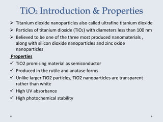 Synthesis and characterization of nano tio2 via different methods | PPTX