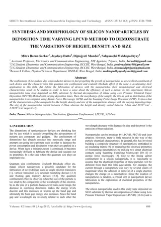 Synthesis and morphology of silicon nanoparticles by | PDF