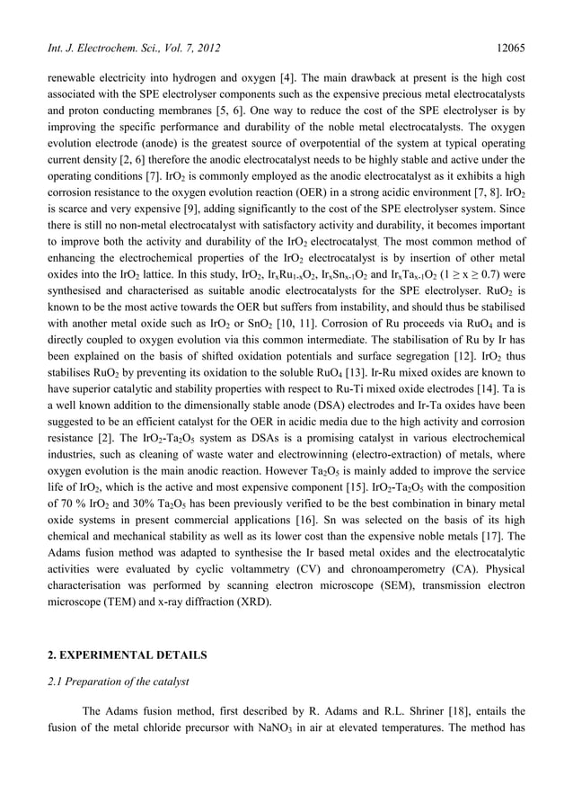 Synthesis Characterisationandevaluationofiro2basedbinarymetaloxideelectrocatalystsfor
