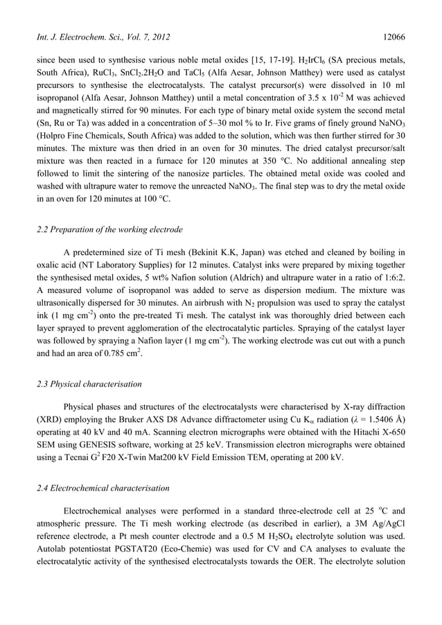 Synthesis Characterisation And Evaluation Of Ir O2 Based Binary Metal