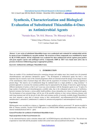 Synthesis, Characterization and Biological Evaluation of Substituted Thiazolidin-4-Ones as ...