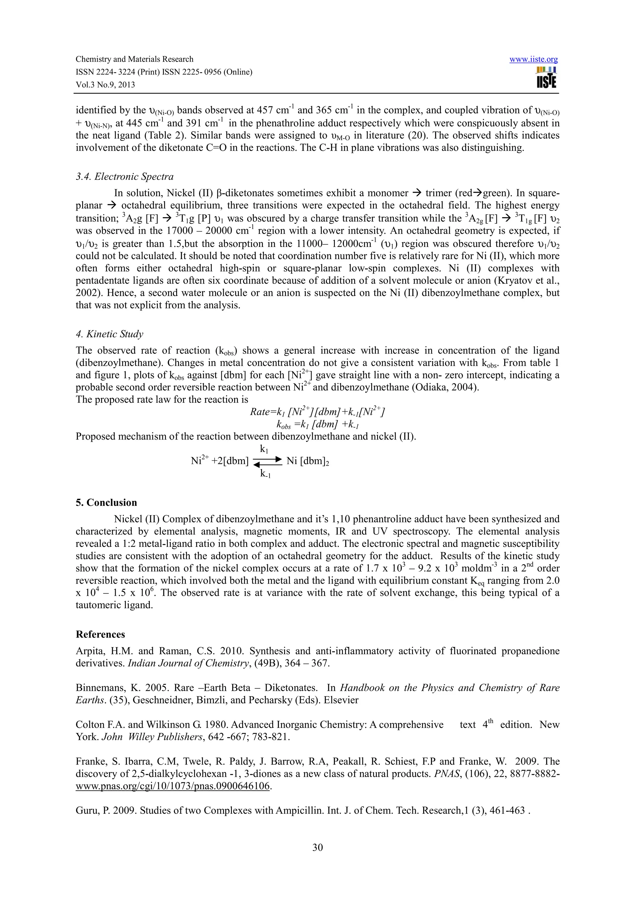 Synthesis, characterization and kinetic studies of nickel (ii) | PDF