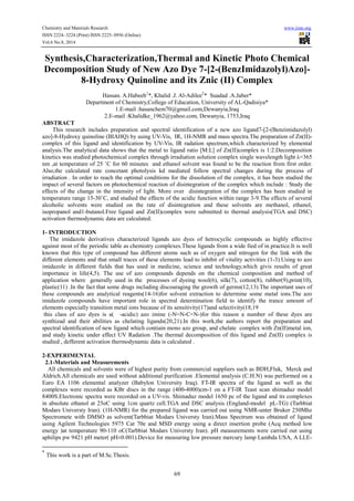 Synthesis,characterization,thermal and kinetic photo chemical decomposition study of new azo dye ...