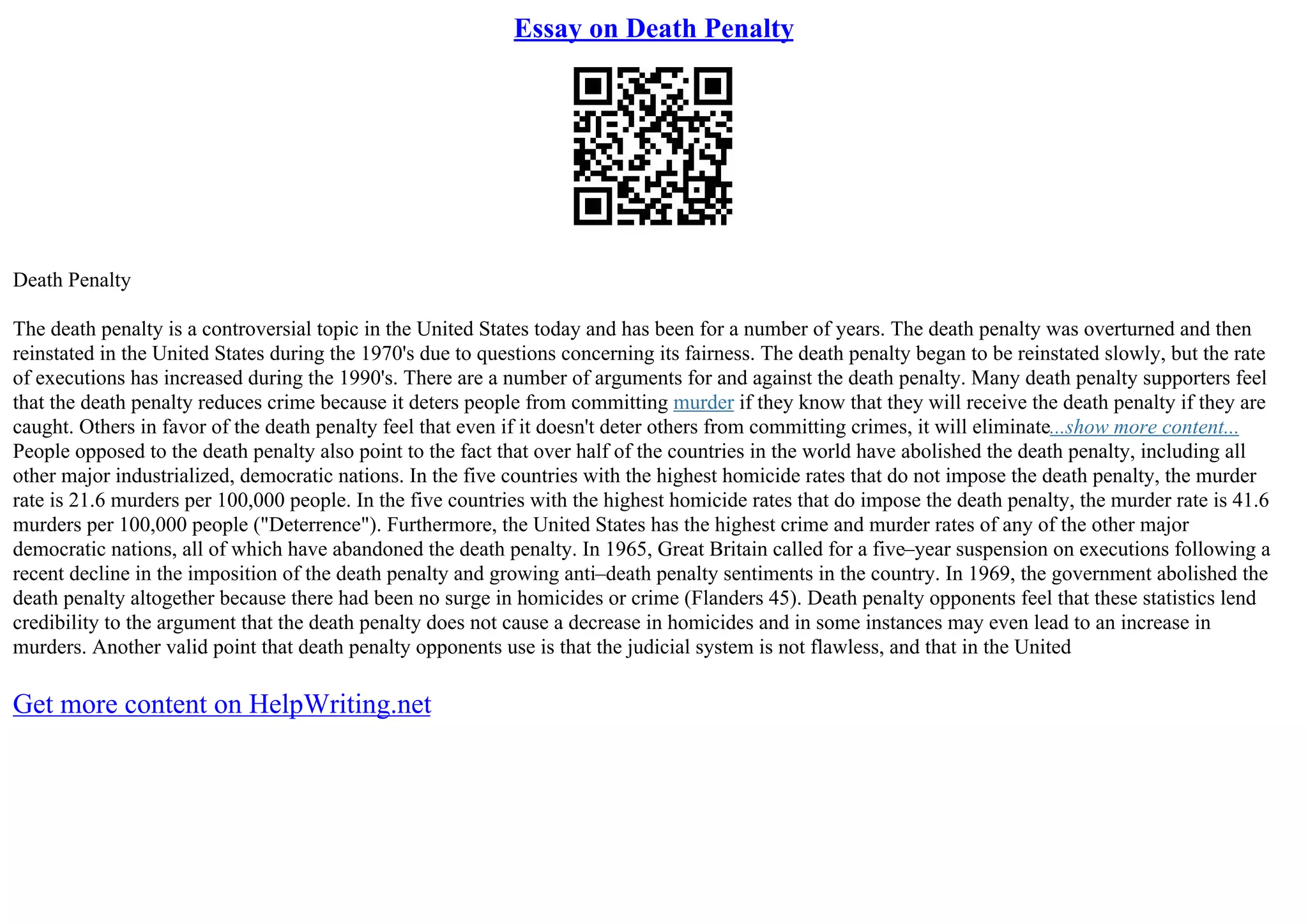 Synthesis Essay On Death Penalty | PDF