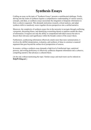Synthesis Essays. PPT - The Synthesis Essay PowerPoint Presentation ...