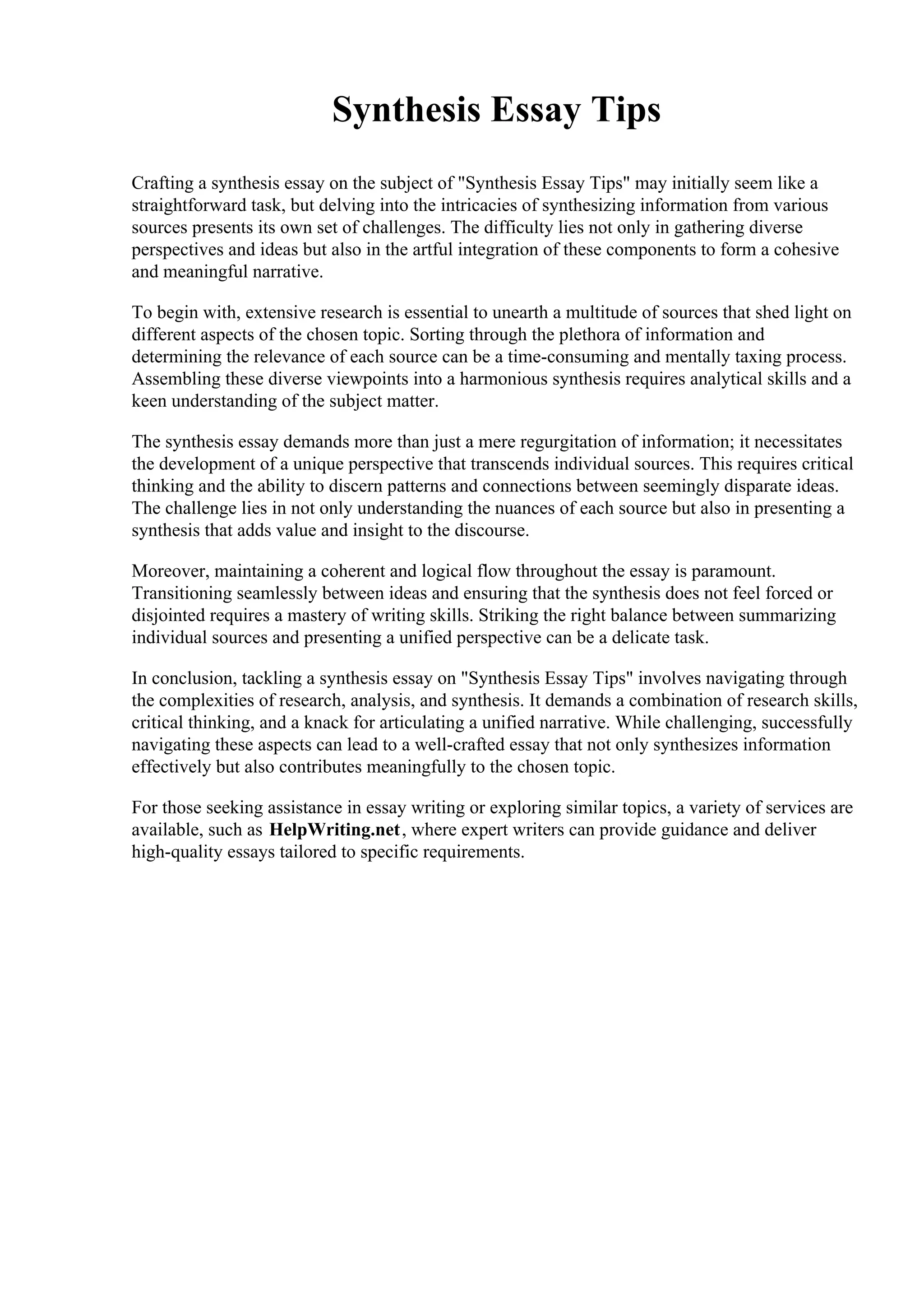 Synthesis Essay Tips | PDF