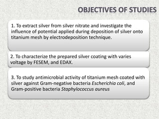 Synthesis of silver electrodeposited onto titanium mesh | PPTX