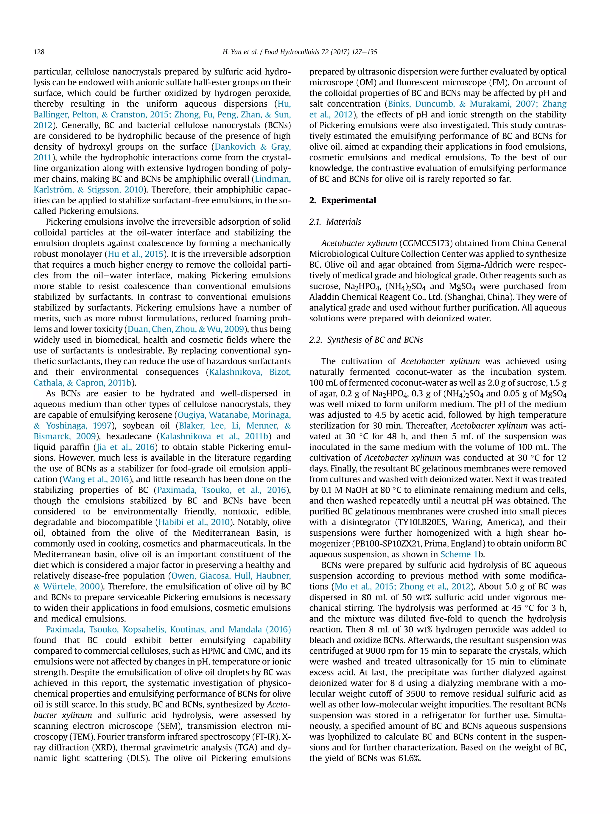 Synthesis of bacterial cellulose and bacterial cellulose nanocrystals ...