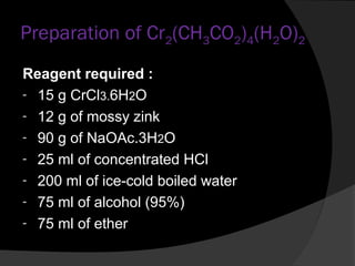 Synthesis of chromium(ii)acetate hydrate | PPT