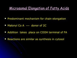 Synthesis of Phospholipid Elongtion of FA & lipolysis short topics | PPT
