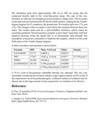 Synthesis of hexaammine cobalt (iii) chloride | PDF