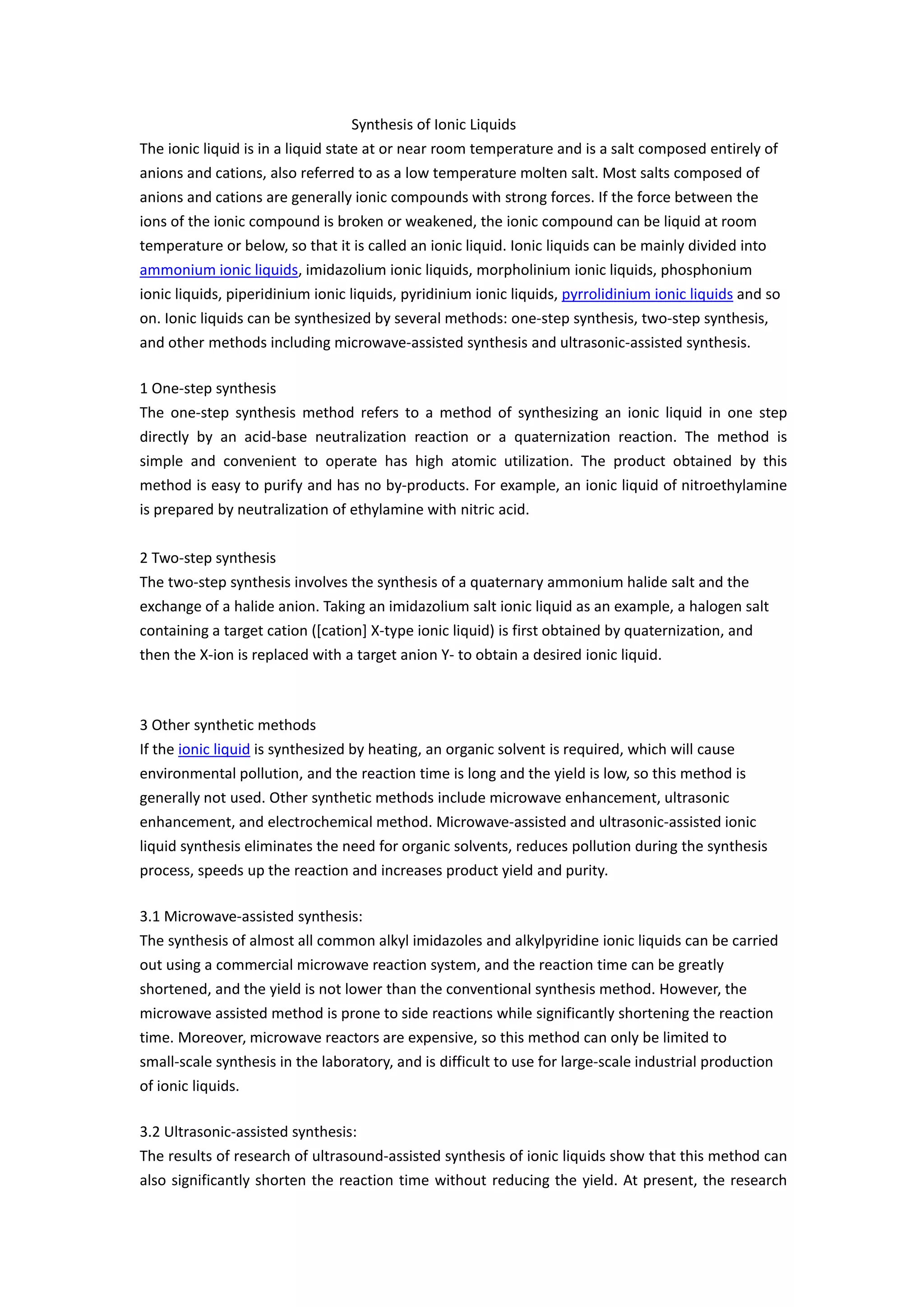 Synthesis of ionic liquids | PDF