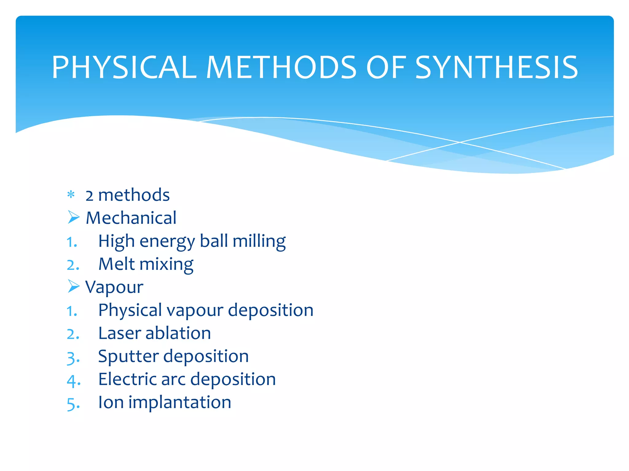 Synthesis of nanoparticles- physical,chemical and biological | PPTX