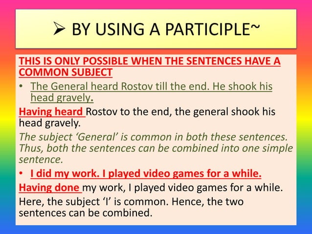 SYNTHESIS OF SENTENCES PPT FOR ENGLISH FL | PPT