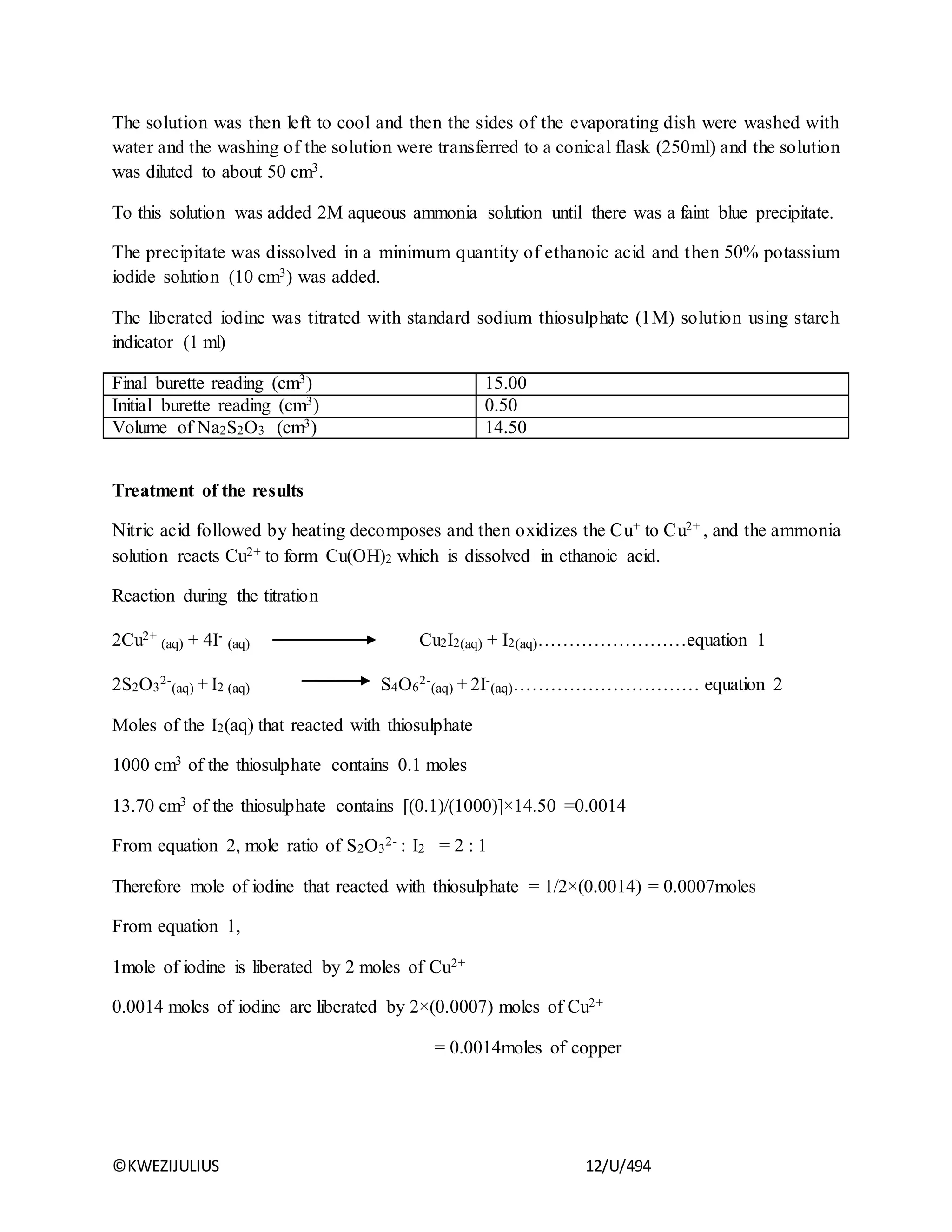 Synthesis of tris (thiourea) copper (i) sulphate by kwezi mwaka julius ...
