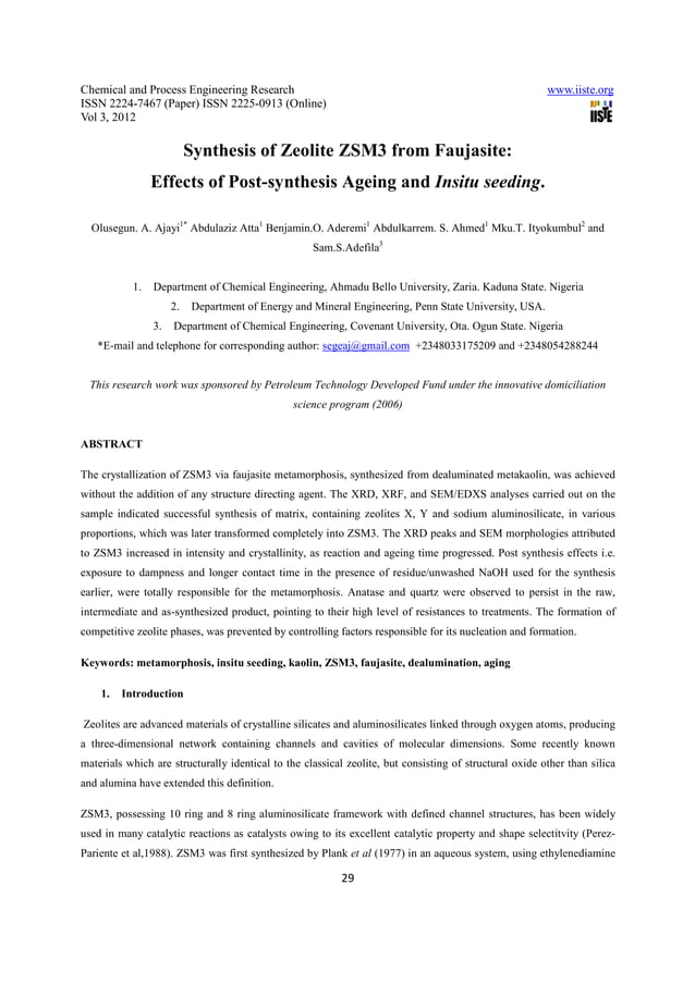 Synthesis of zeolite zsm3 from faujasite | PDF