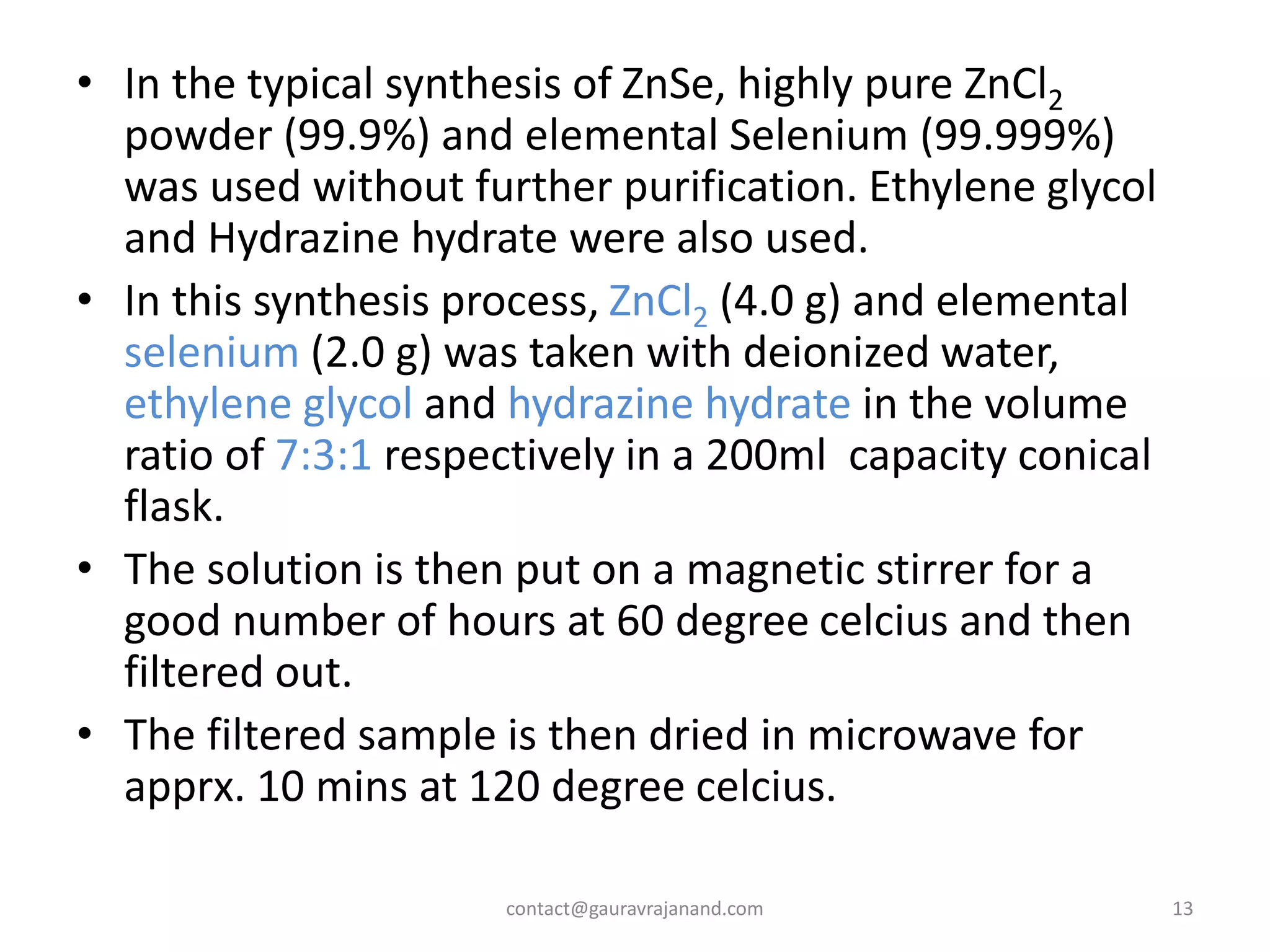 Synthesis of zn se nanocrystals (1) | PPTX