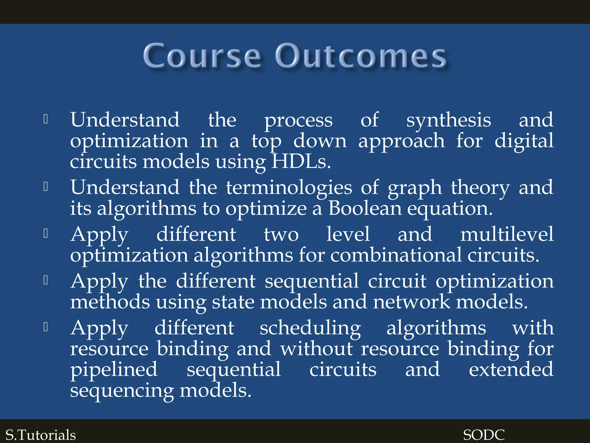 Synthesis & optimization of digital circuits | PPT
