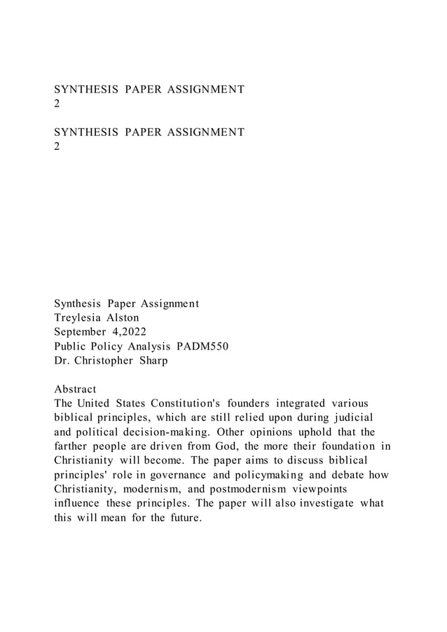 SYNTHESIS PAPER ASSIGNMENT | PDF SYNTHESIS PAPER ASSIGNMENT | PDF