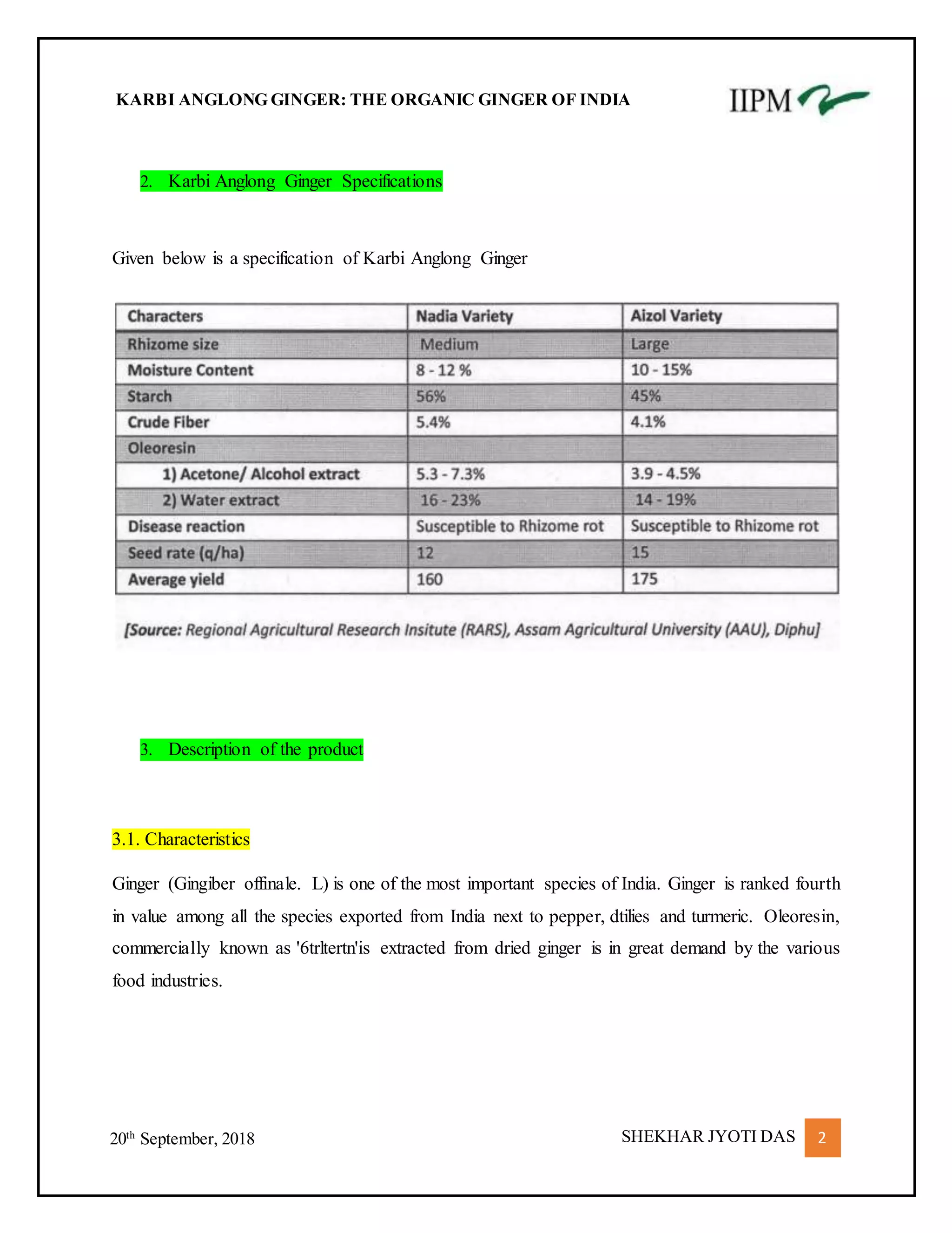 Karbi Anglong Ginger : The Organic Ginger of India | DOCX